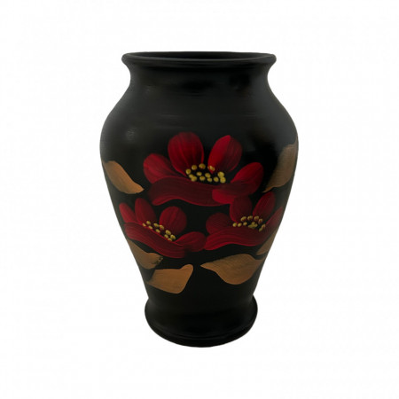 Vaza ceramica neagra, pictata manual, 16cm