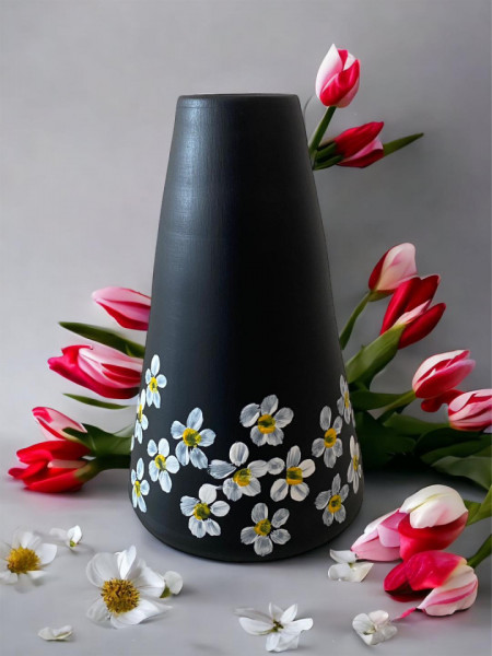Vaza ceramica, conica, pictata manual, 20 cm