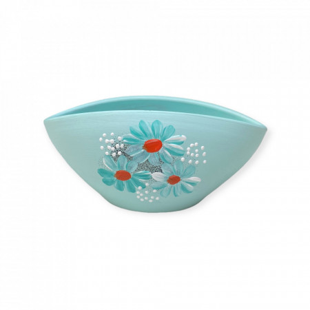 Bomboniera ceramica, culoare baby blue, cu margarete