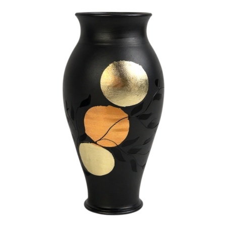 Vaza ceramica neagra 40 cm decorata manual la Marginea cu foita de aur ...