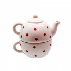 Set ceainic din ceramica, alb cu buline