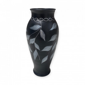 Vaza ceramica neagra, eleganta, frunze argintii