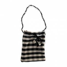 Traista mica,alb/negru , motive traditionale, 16x13 cm