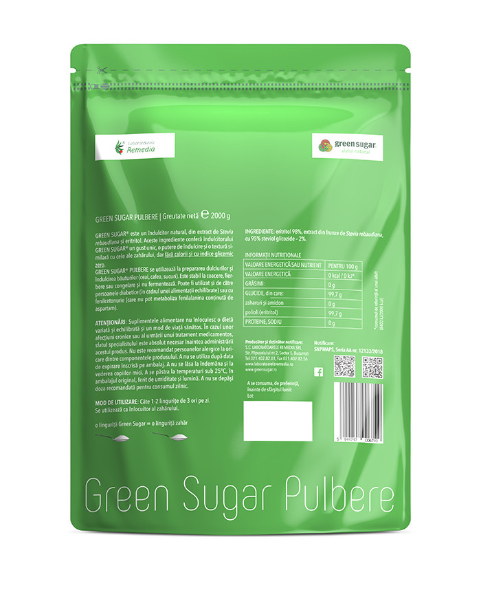 Green Sugar pulbere 2 kg Remedia | Remedius.ro