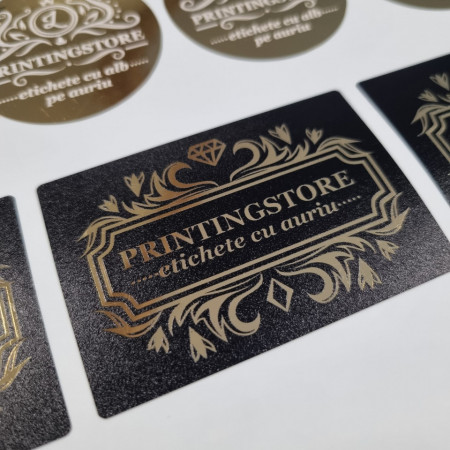 Eticheta aurie cu alb personalizata rotunda sau patrata 5x5cm