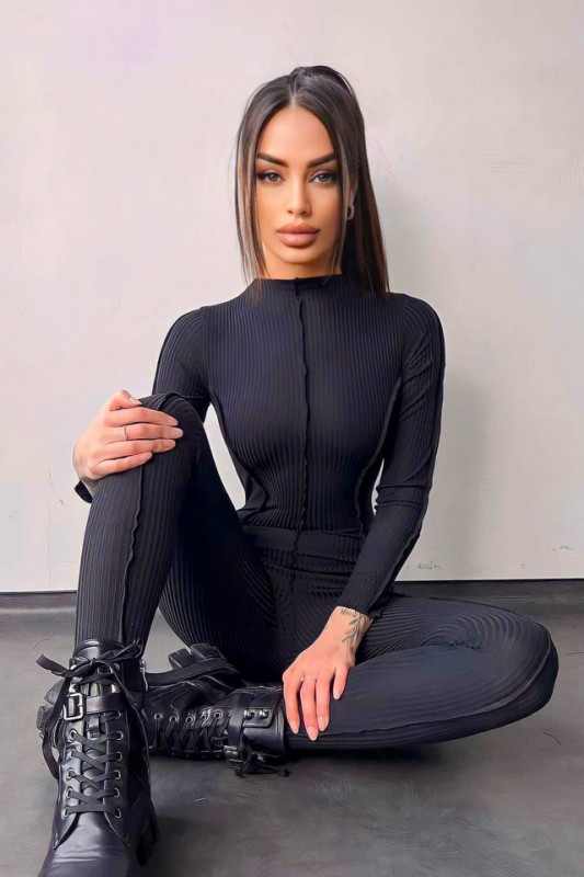 Salopeta sport Gazelle, cu guler inalt si fermoar la spate, Negru