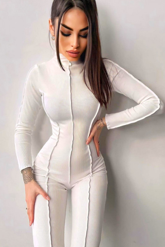 Salopeta sport Gazelle, cu guler inalt si fermoar la spate, Alb, o alegere ideală pentru un stil ...