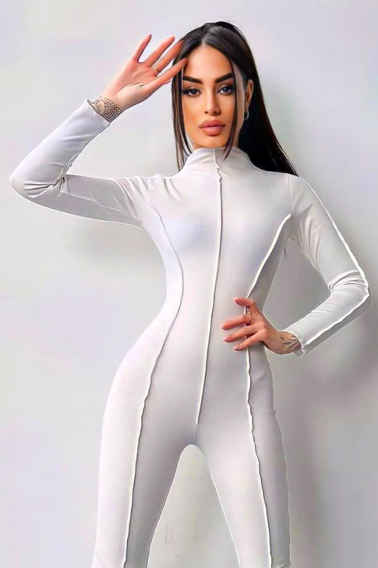 Salopeta sport Gazelle, cu guler inalt si fermoar la spate, Alb, o alegere ideală pentru un stil ...