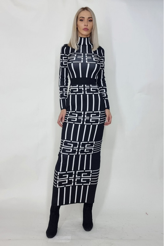 Rochie lunga bandage, Felicia, alb-negru, Marime universala S/M