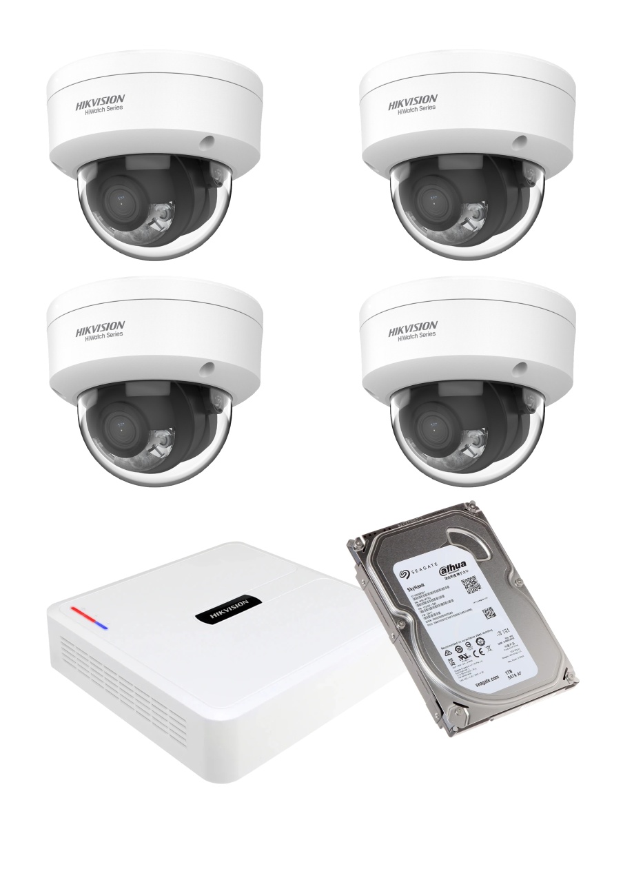 Kit supraveghere IP HiWatch PoE ColorVu 2 MP interior cu HDD 1TB MK24-05