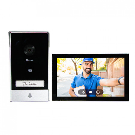 Kit videointerfon Ezviz 2K monitor TFT 7inch instalare pe 2 fire RFID ...