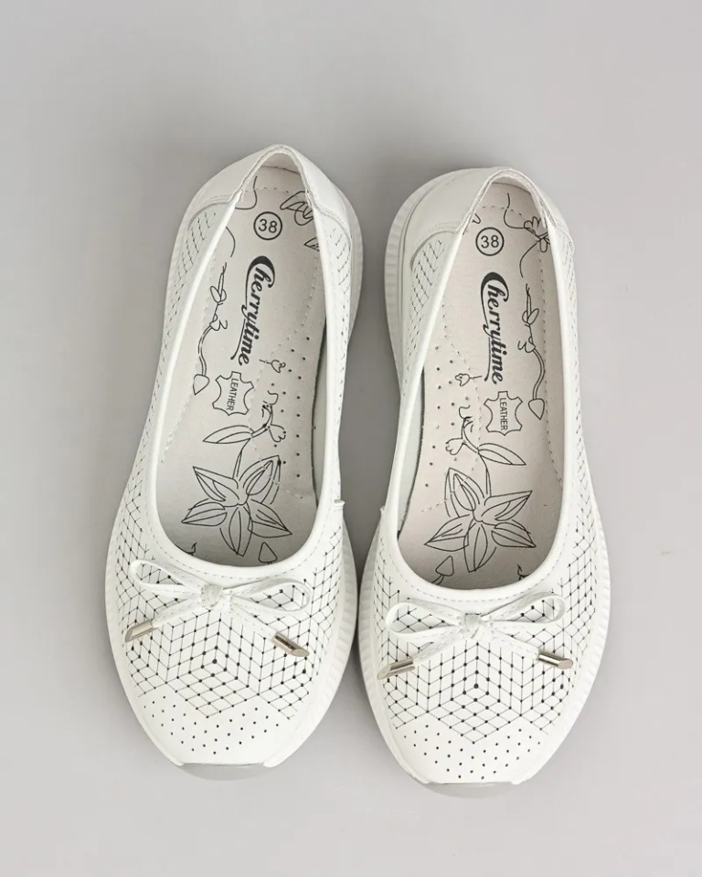 Kožne ženske baletanke na debelom đonu 4135 bele