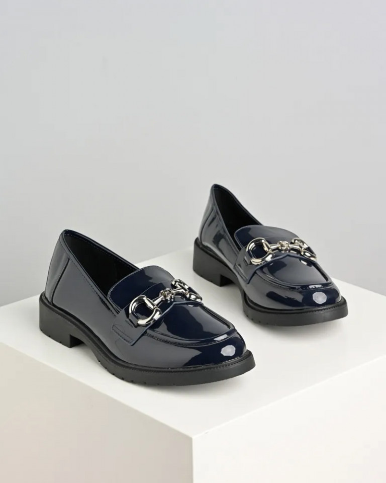 Ženske lakovane ravne cipele L5709 teget