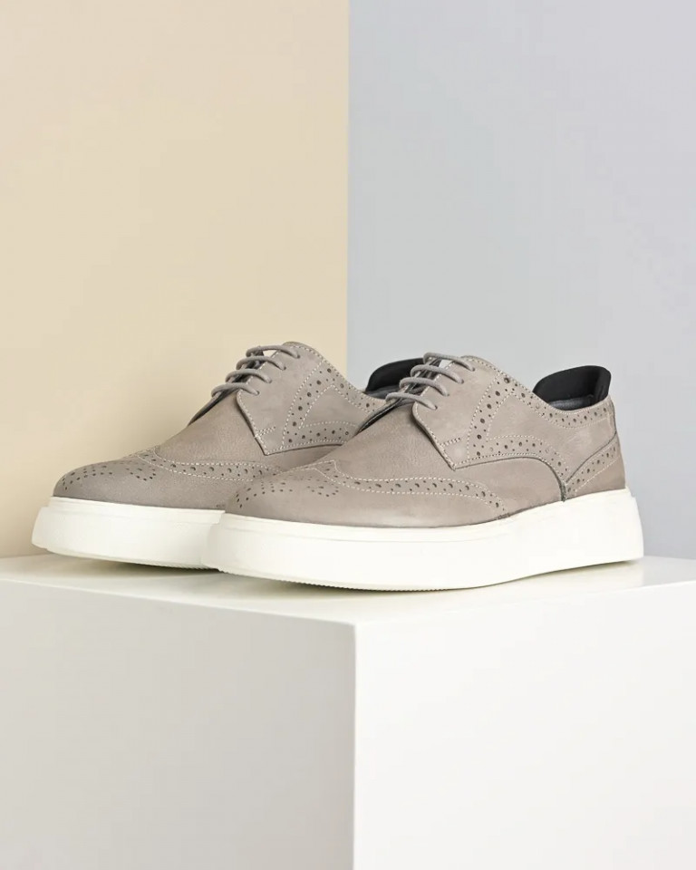 Kožne muške cipele na debelom đonu 229-1 sive