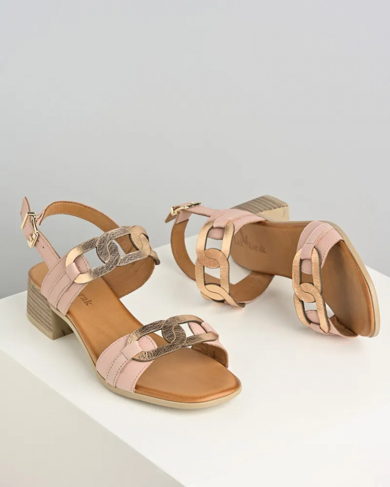 Kožne sandale na malu petu P1554 roze