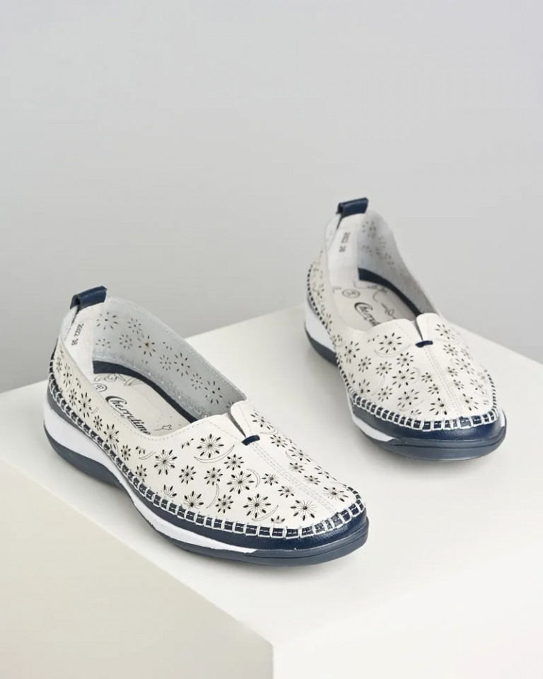 Kožne ženske baletanke 2922 belo teget