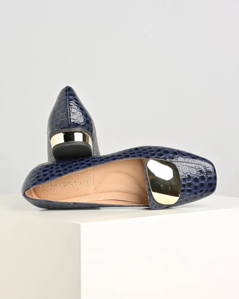 Ženske cipele na blok petu L762431 teget kroko