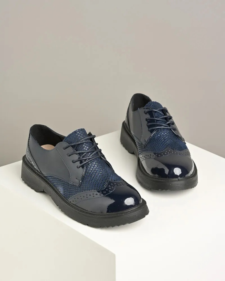 Ženske ravne cipele na pertlanje L082415 teget