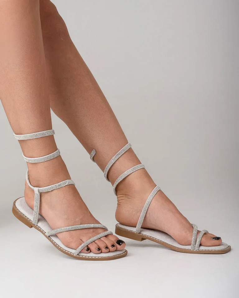 Ženske ravne sandale LS042432 srebrne