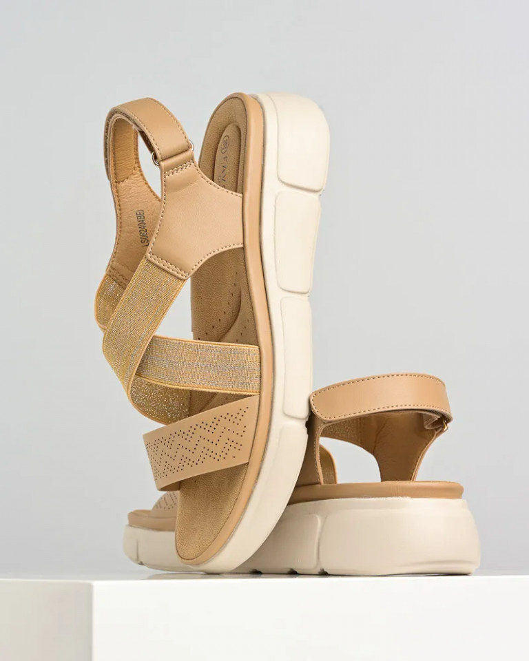 Kožne ženske ravne sandale 220010 bež