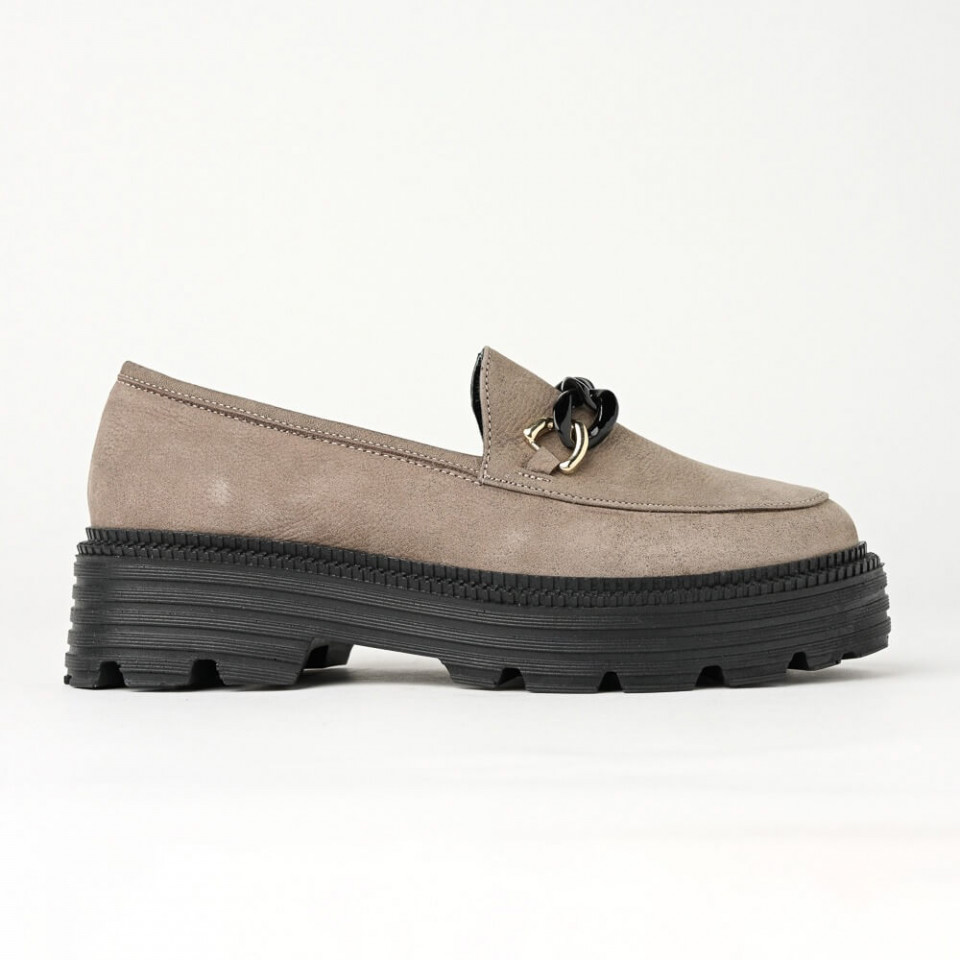 Kožne ženske cipele na debelom đonu 09/3611 sive