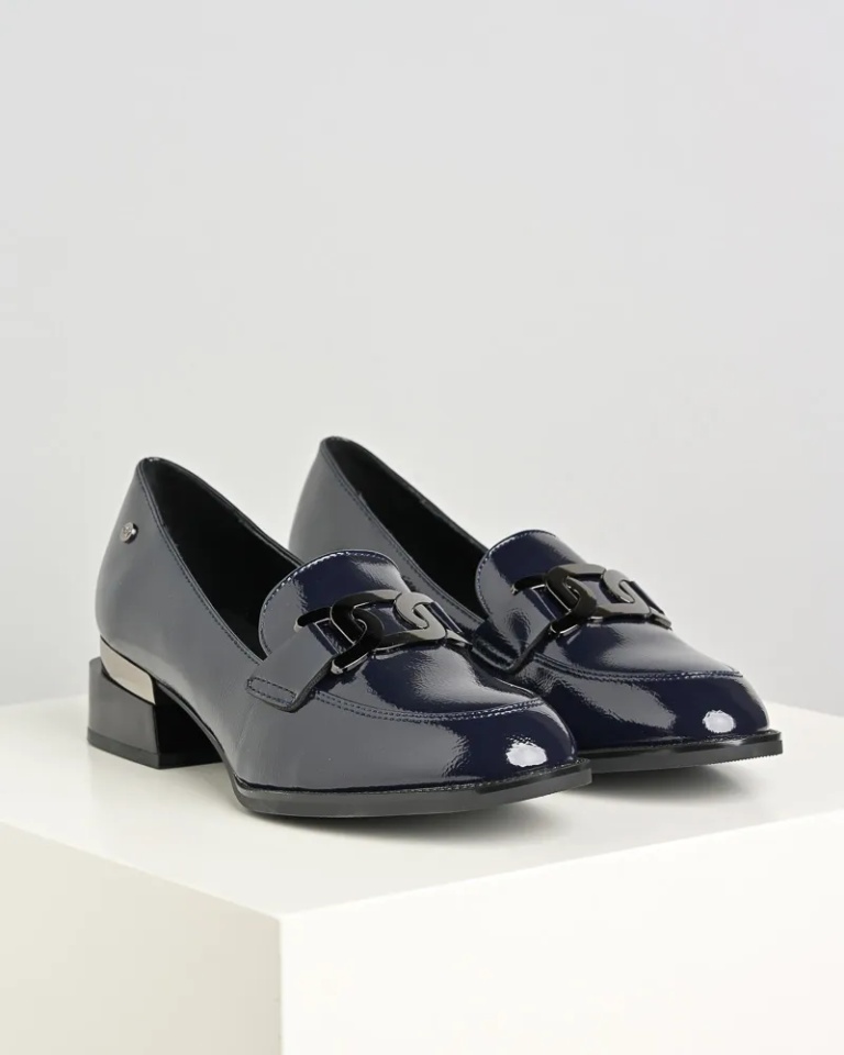 Ženske cipele na blok petu C2407 teget lakovane