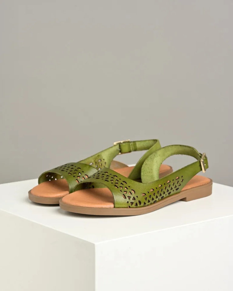 Ženske kožne ravne sandale PISA zelene