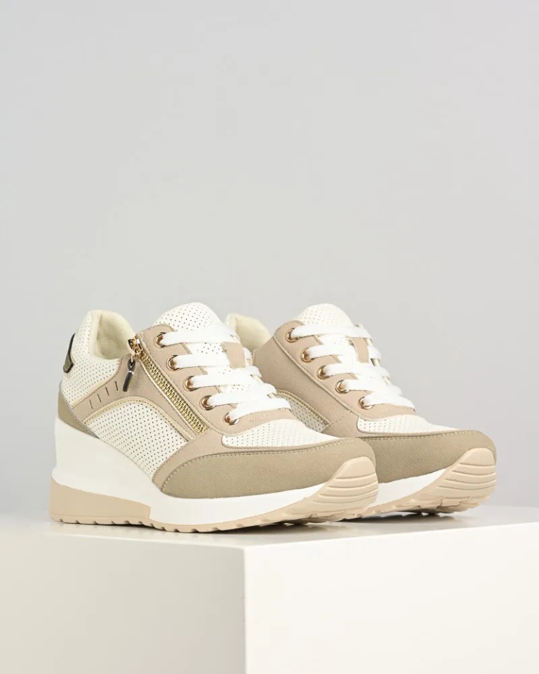 Ženske patike na platformu P2564 belo/bež