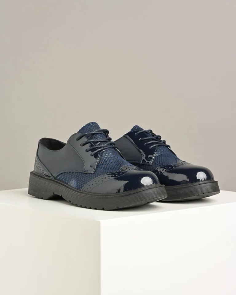 Ženske ravne cipele na pertlanje L082415 teget