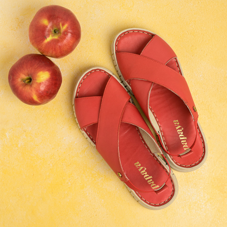 Kožne ženske sandale 341015 crvene