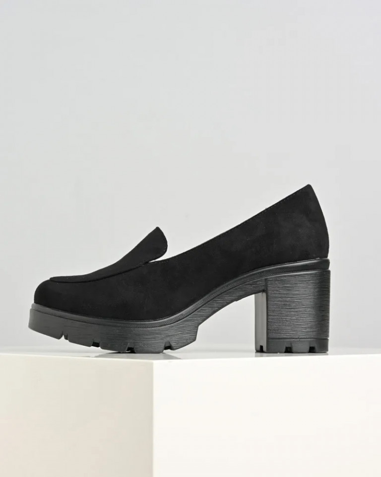 Ženske cipele na debelu petu C2309 crni velur