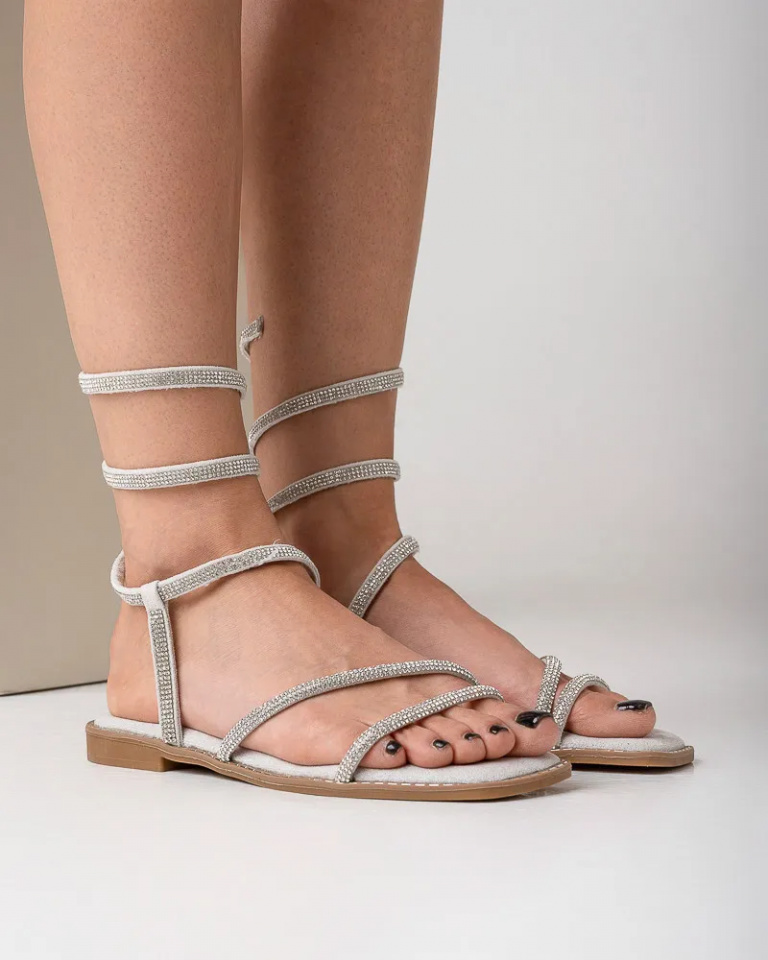 Ženske ravne sandale LS042432 srebrne