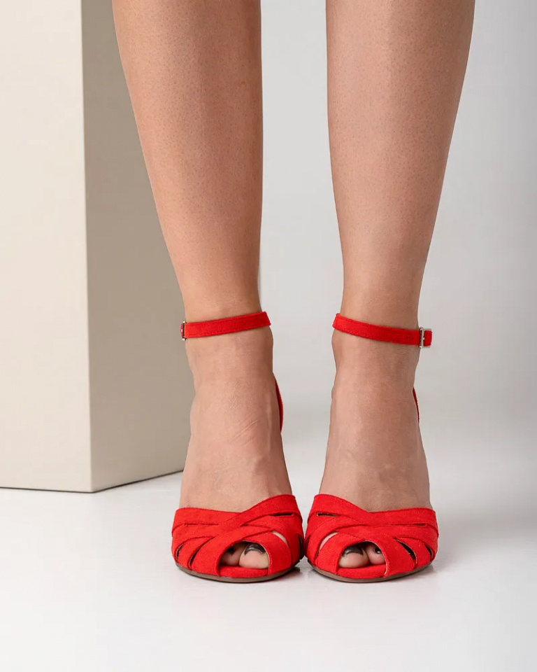 Ženske sandale na deblju štiklu S2557 crvene