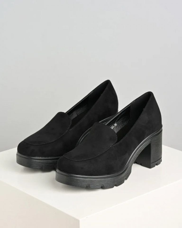 Ženske cipele na debelu petu C2309 crni velur