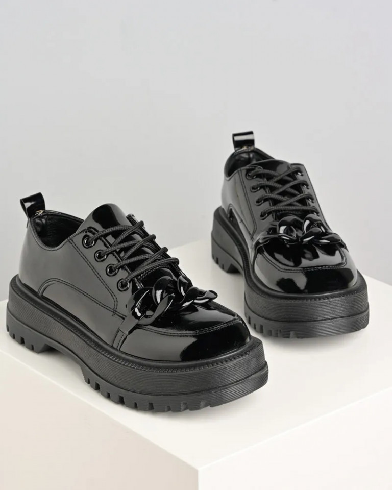 Ženske lakovane cipele na debelom đonu L5403 crne