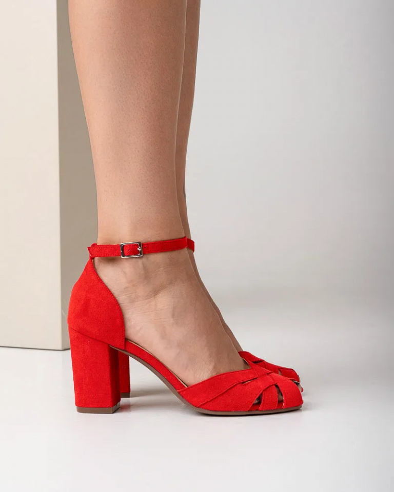 Ženske sandale na deblju štiklu S2557 crvene