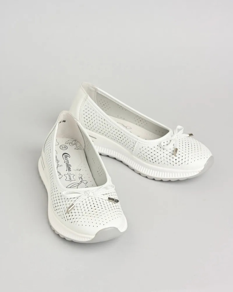 Kožne ženske baletanke na debelom đonu 4135 bele