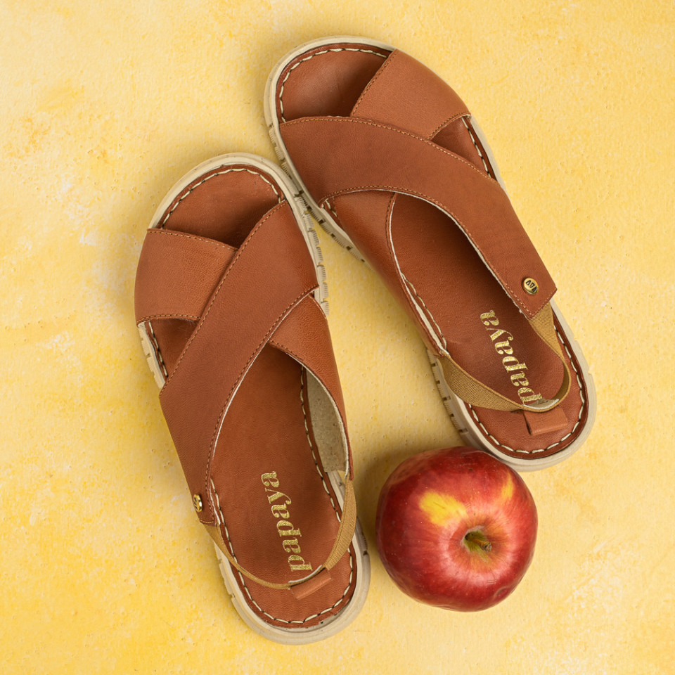 Kožne ženske sandale 341015 braon