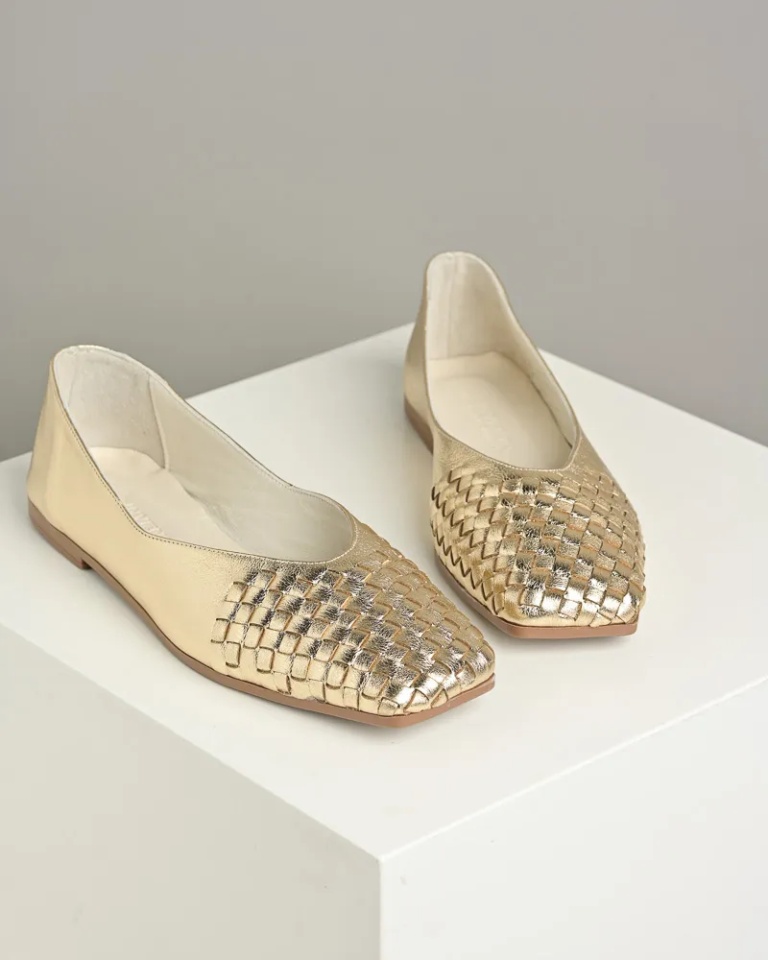 Ženske kožne baletanke 97619 zlatne