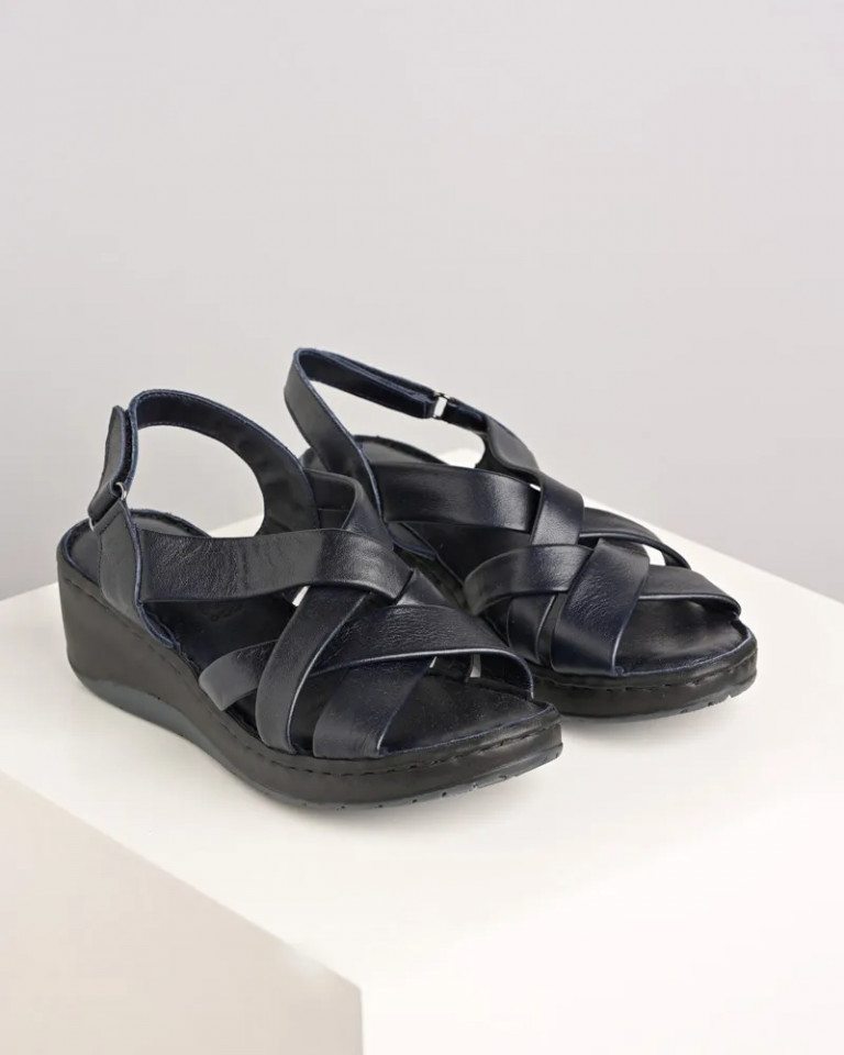 Ženske kožne sandale na platformu AS755 teget