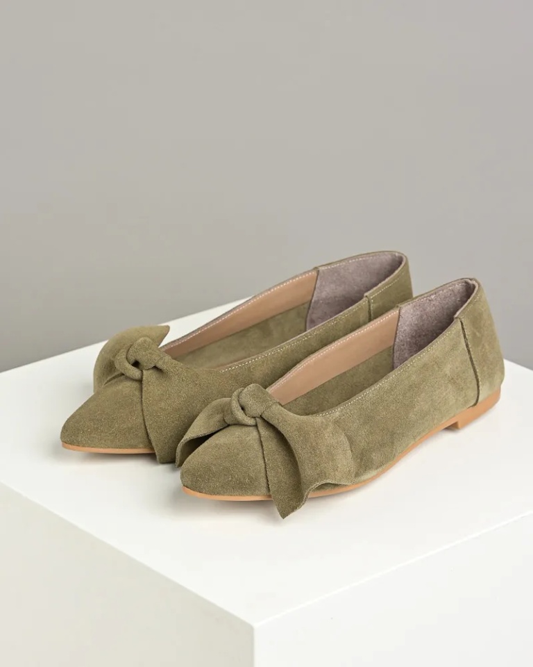 Ženske kožne baletanke od velura 18210 zelene