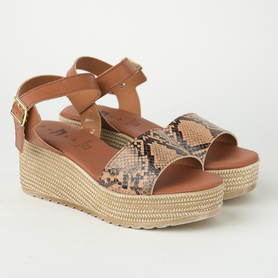 Kožne ženske sandale KT44 braon sa printom