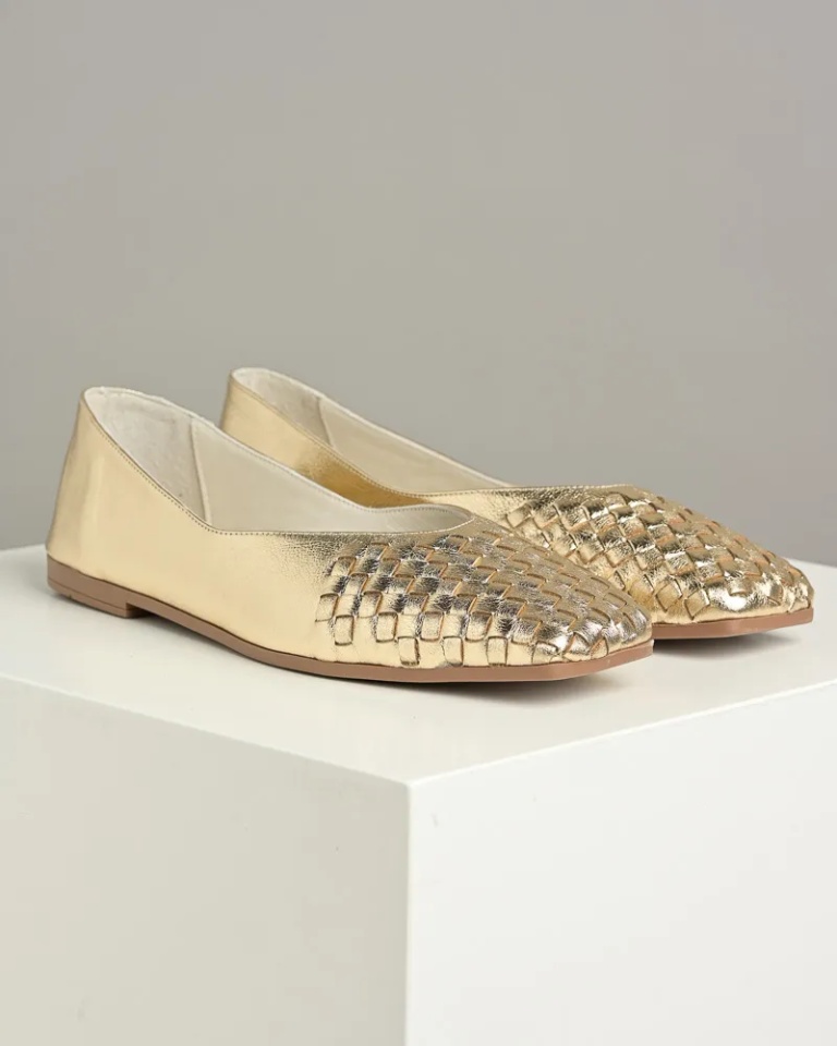 Ženske kožne baletanke 97619 zlatne