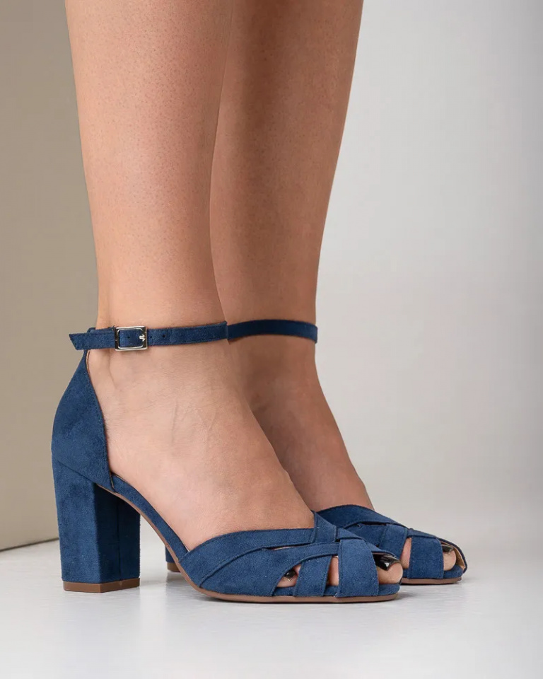 Ženske sandale na deblju štiklu S2557 teget