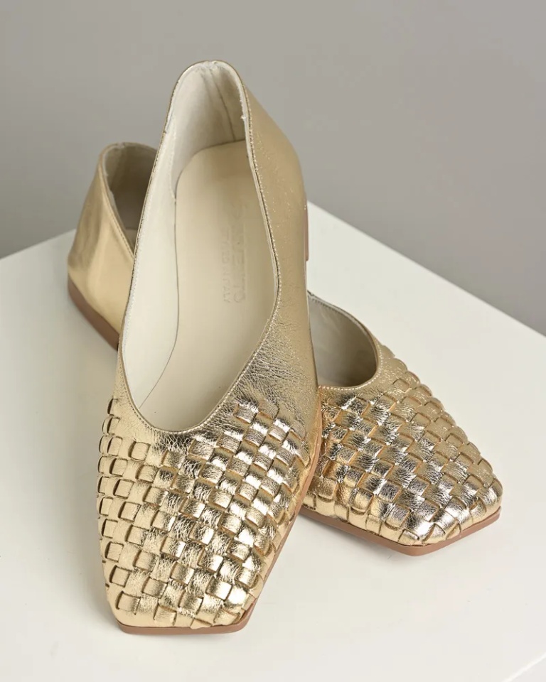 Ženske kožne baletanke 97619 zlatne