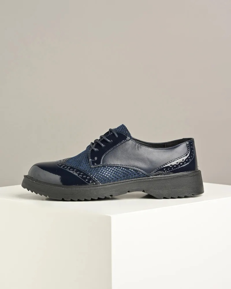 Ženske ravne cipele na pertlanje L082415 teget