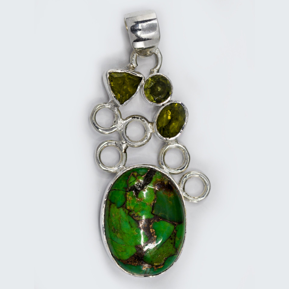 Pandantiv Argint Green Copper Turquoise Peridot Raina