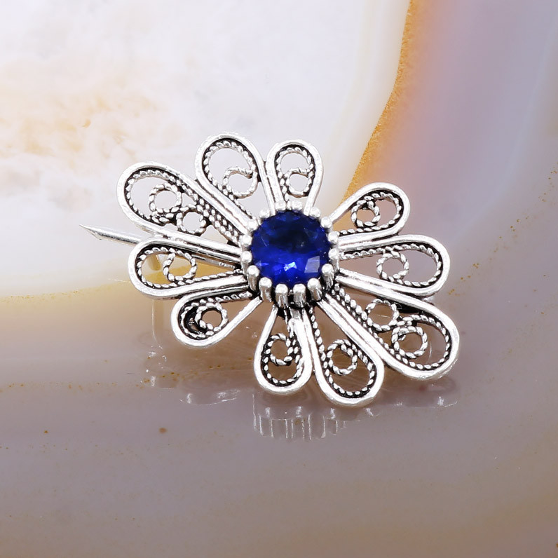 Brosa Dantela Filigran din Argint 925 cu piatra Albastra c355