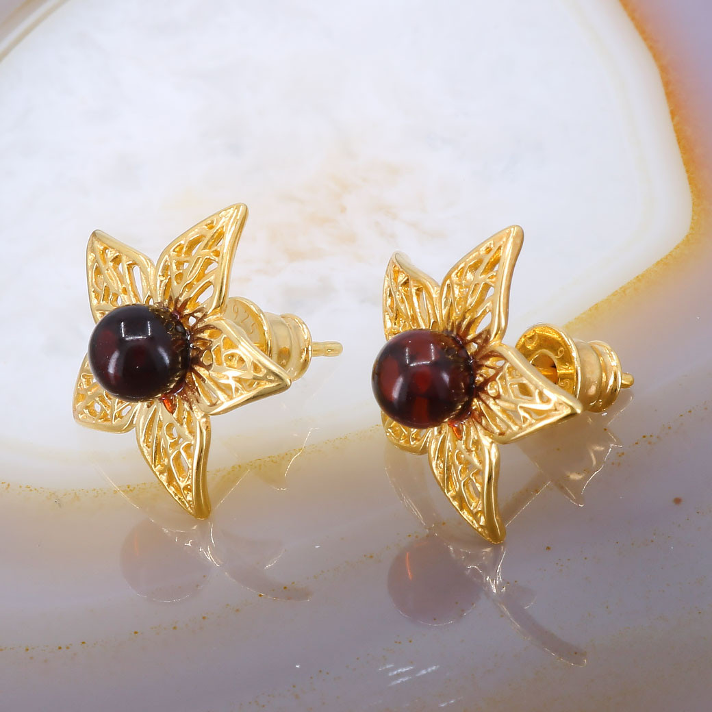 Cercei Floare Stea din Argint 925 Placati cu Aur 18K cu Piatra ...