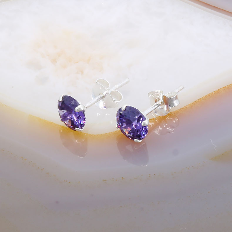 Cercei Rotunzi din Argint 925 cu Cristal Multifatetat culoare Mov cod 3294
